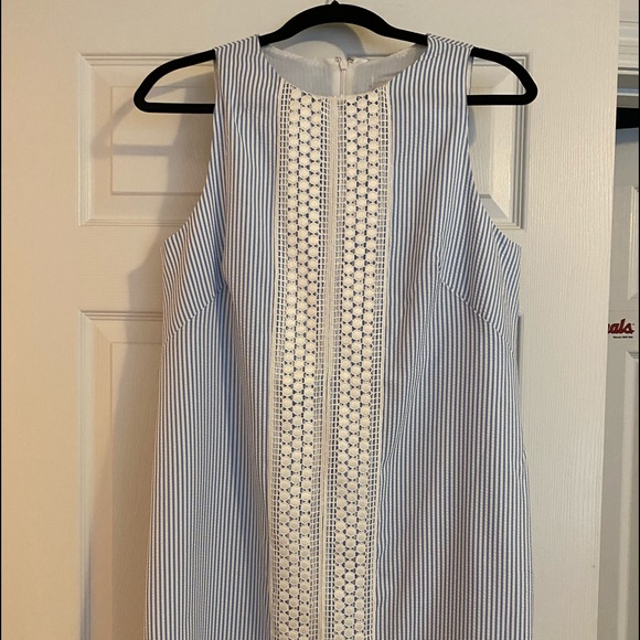 Maggy London | Dresses | Light Blue And White Seersucker Dress | Poshmark